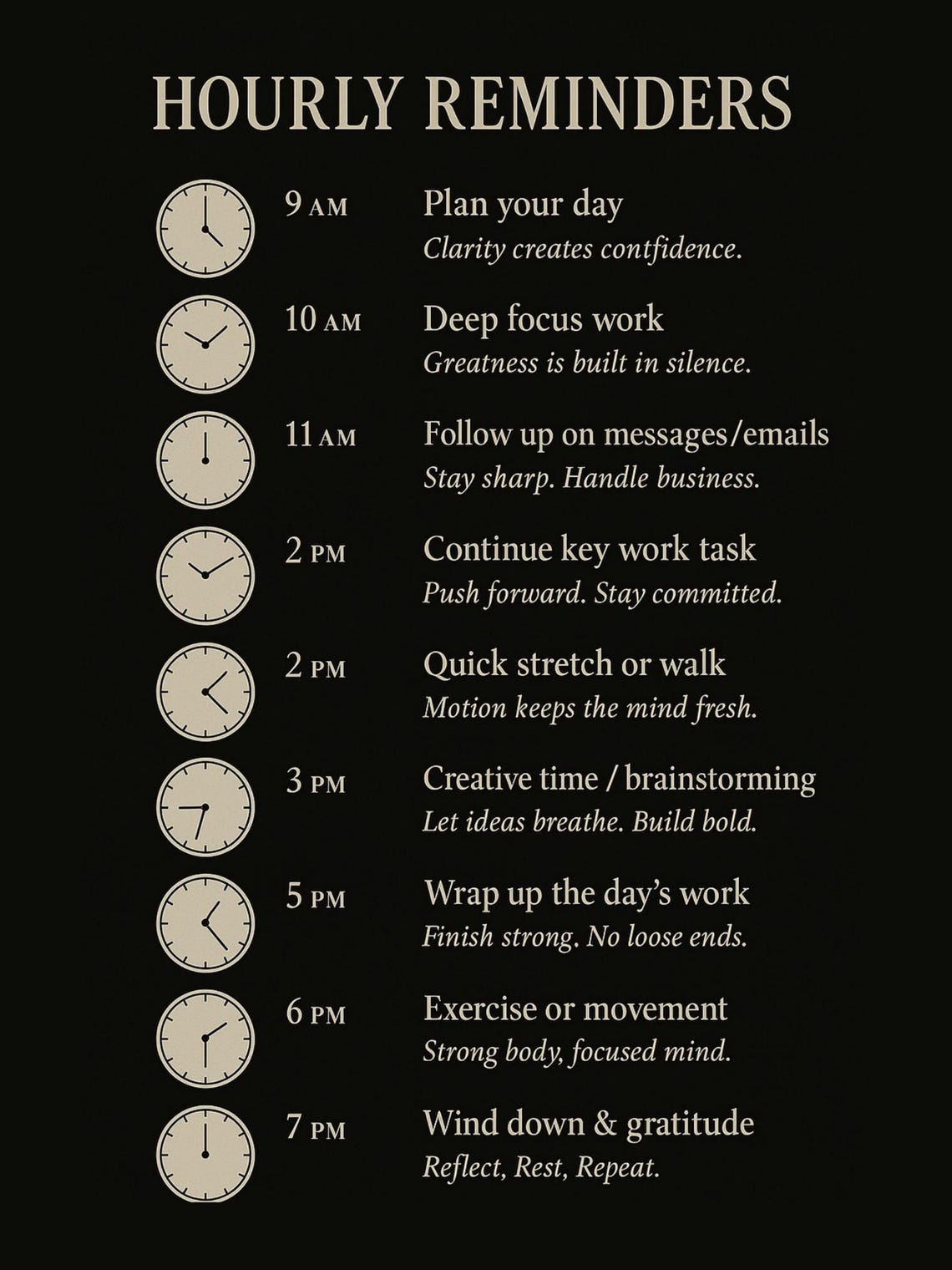 Hourly Motivational Poster | Daily Routine Productivity Print | Digital ...