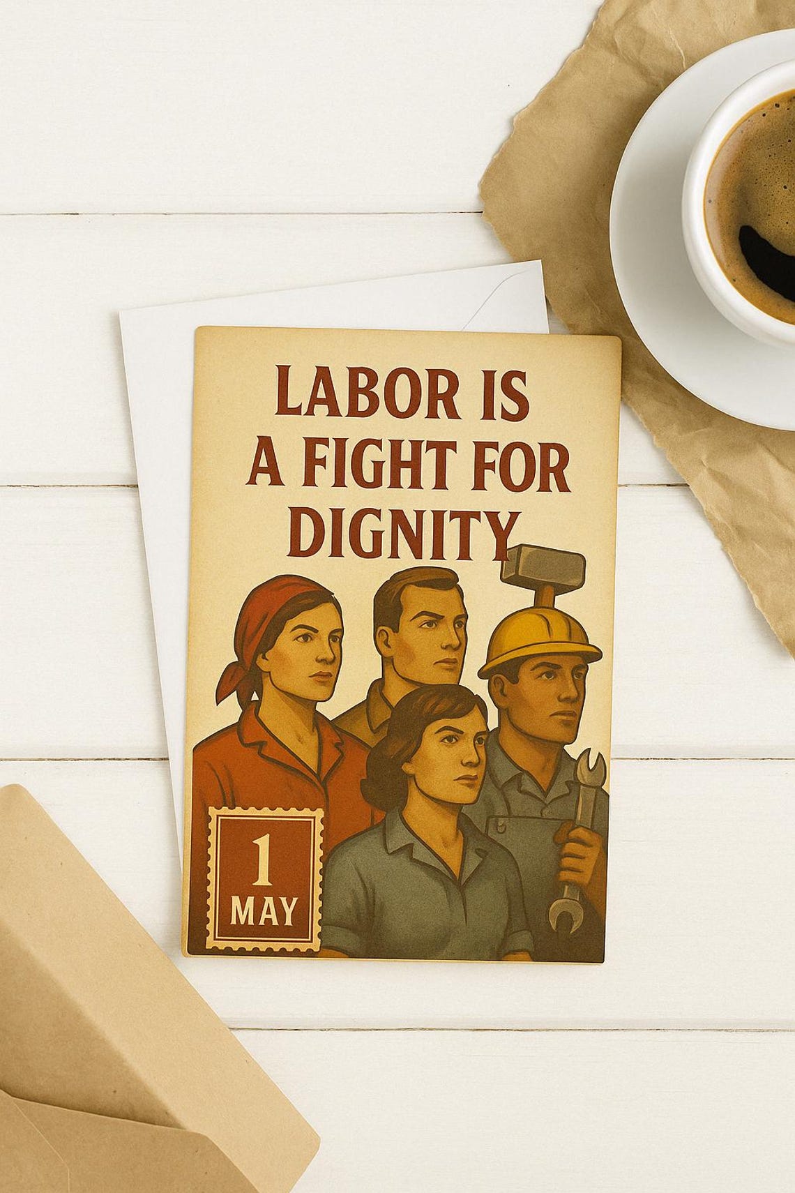 Printable May Day Postcard - Labor is a Fight for Dignity - Vintage ...
