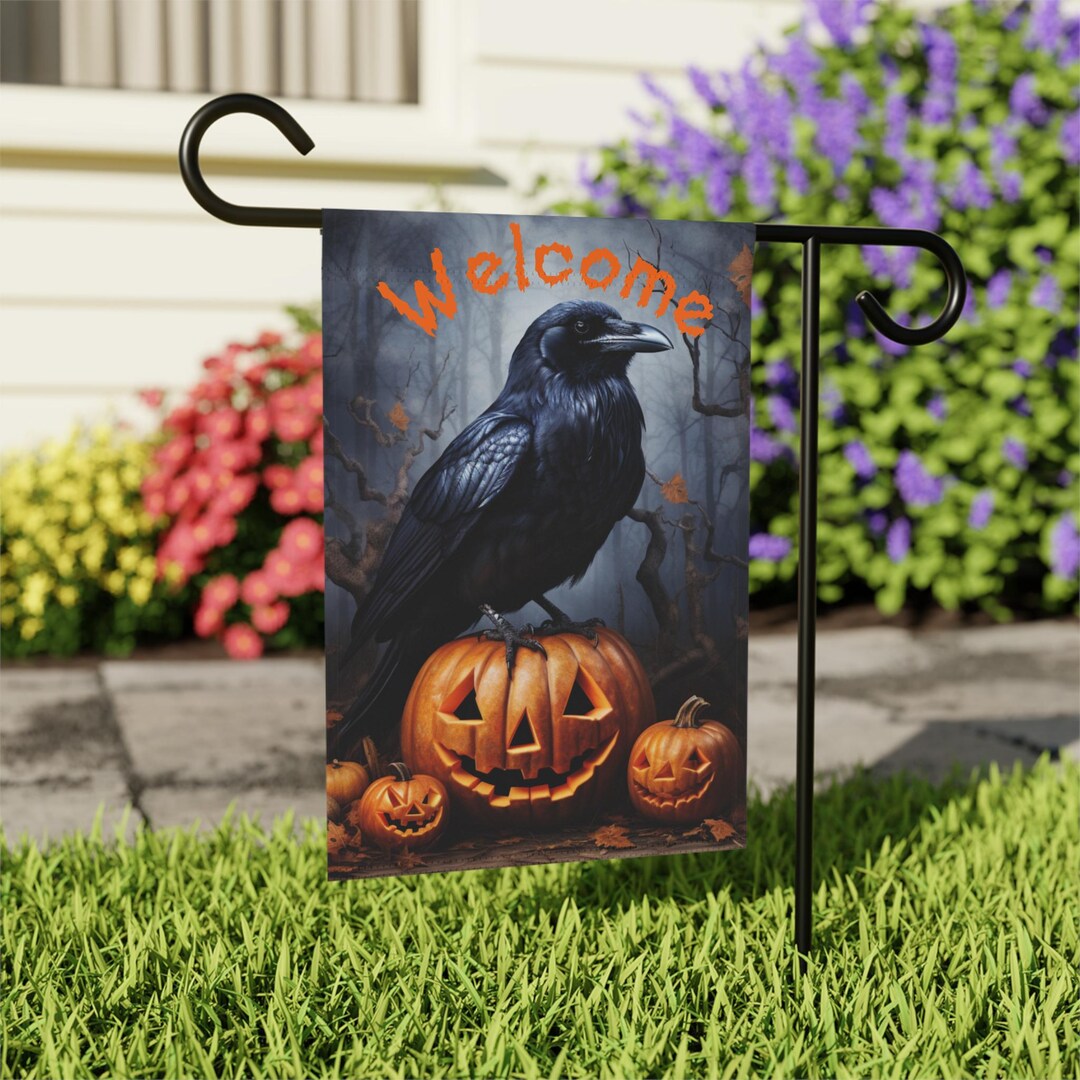 Spooky Raven Welcome Halloween Garden Flag. ** Does NOT Include Flag ...