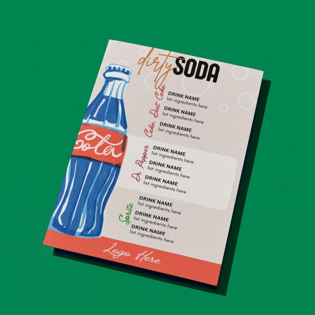 Dirty Soda Drink Menu Canva Editable Template Printable for Coffee Shop ...
