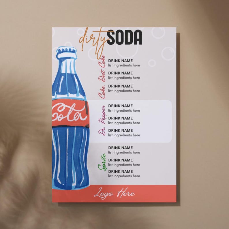 Dirty Soda Drink Menu Canva Editable Template Printable for Coffee Shop ...