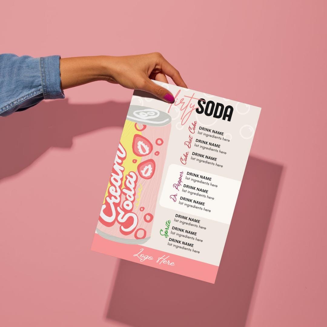 Dirty Soda Menu Template | Editable Canva Template | Soda Bar Printable ...