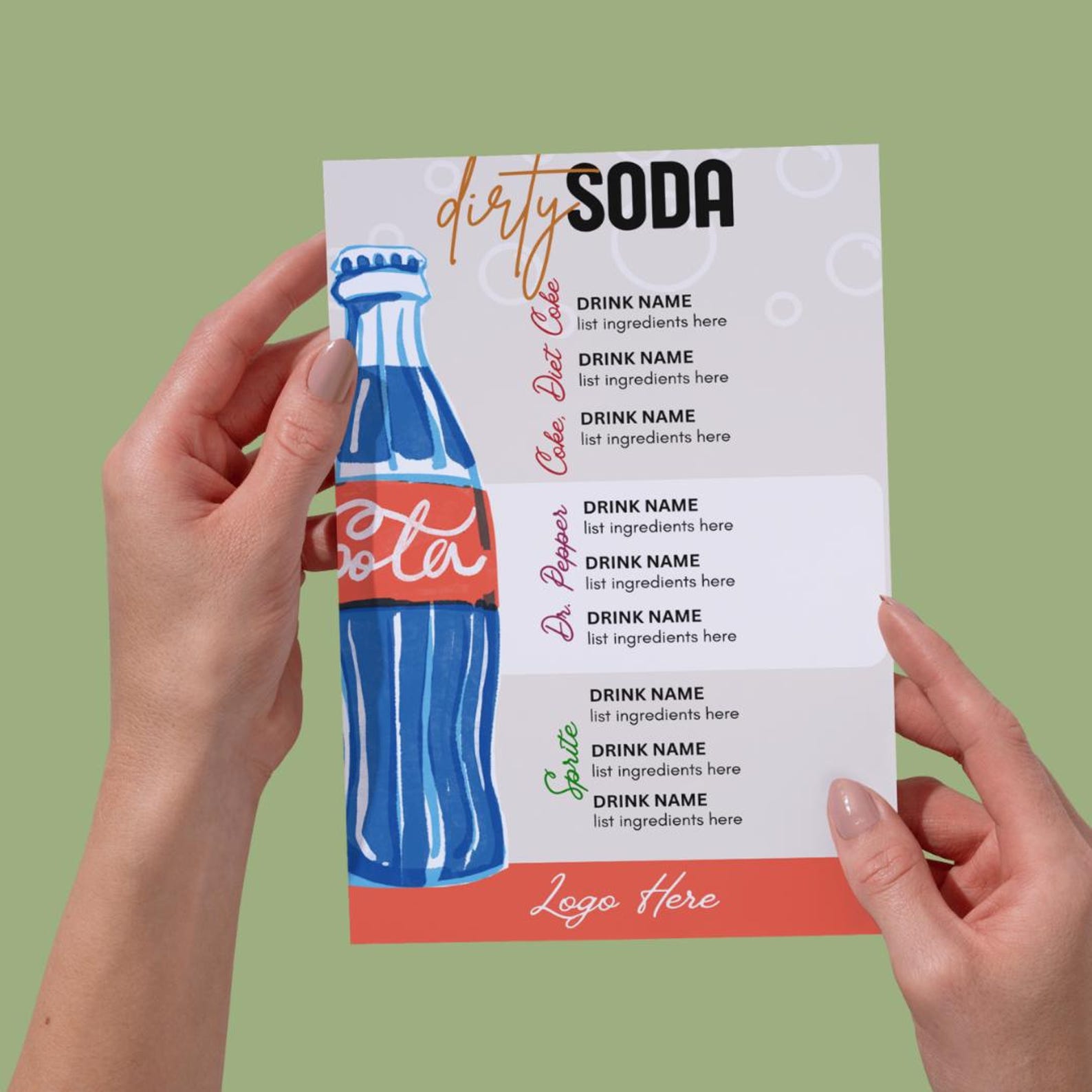 Dirty Soda Drink Menu Canva Editable Template Printable for Coffee Shop ...