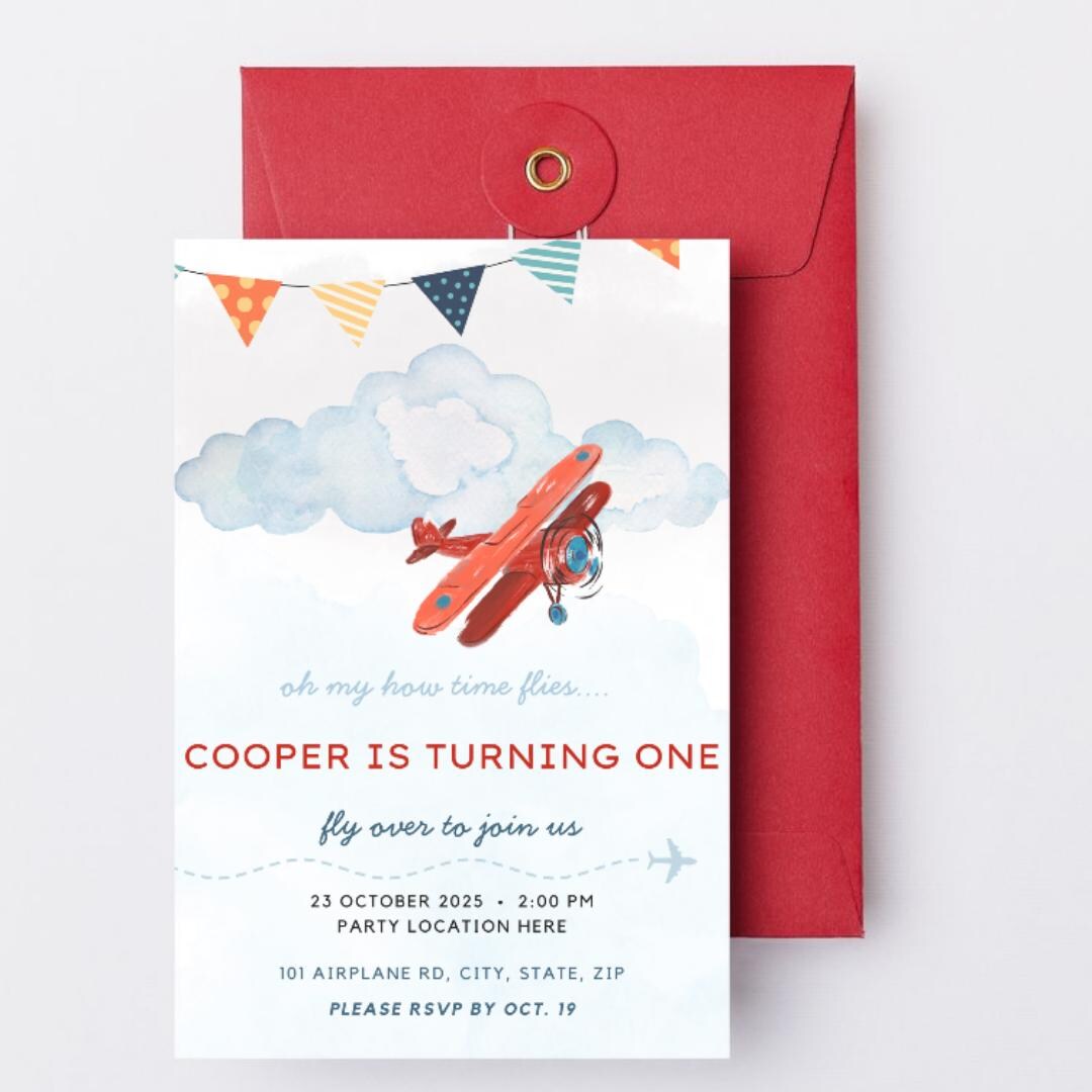 Airplane Birthday Invitation Canva Template for Kids Birthday, up up ...