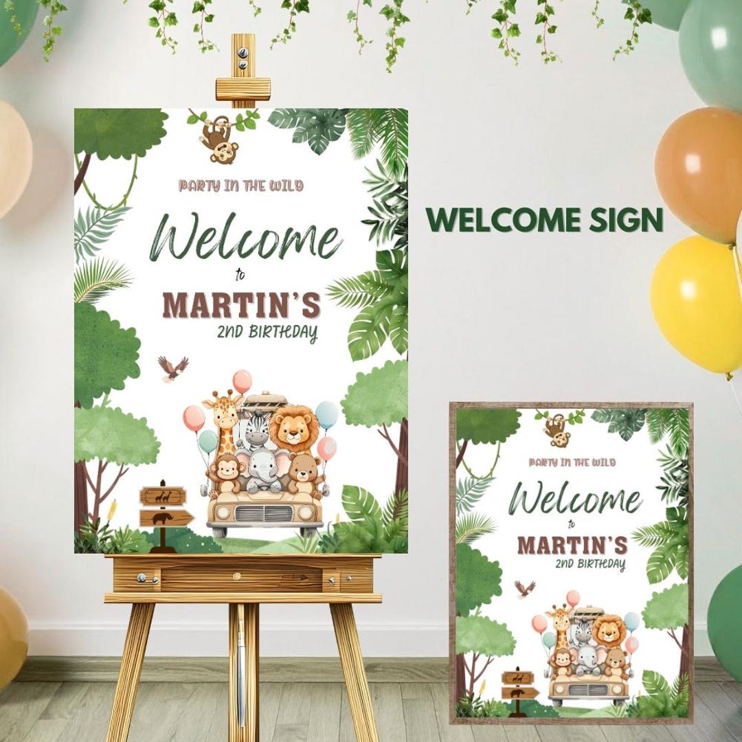 Safari Welcome Sign Template | Custom Party Sign Jungle | Wild Animals ...