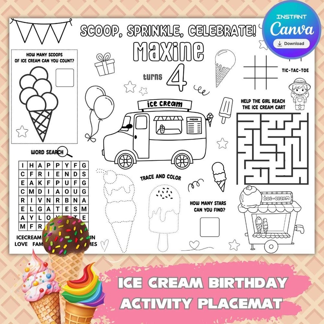 Ice Cream Party Activity Sheet, Personalized Ice Cream Activity ...