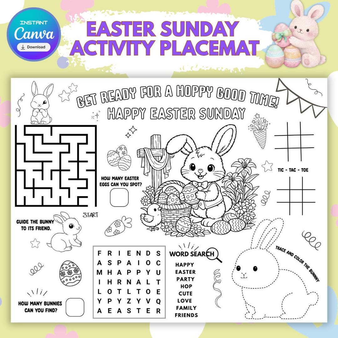 Easter Activity Placemat for Kids | Printable Easter Sunday Worksheet ...