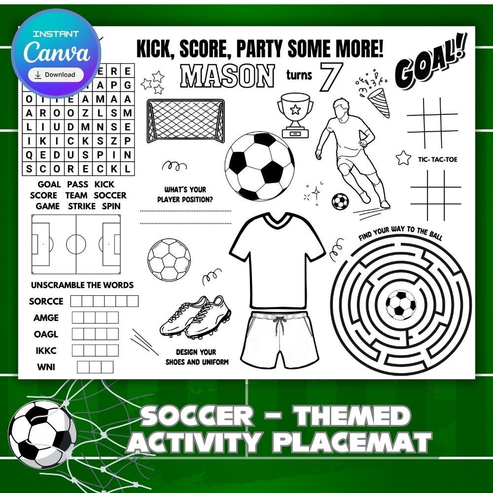 Soccer- Themed Birthday Party Activity Page | Personalized Coloring ...