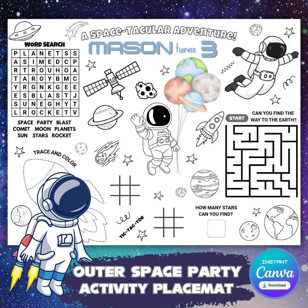 Space Party Activity Sheet, Personalized Outer Space-themed Activity ...