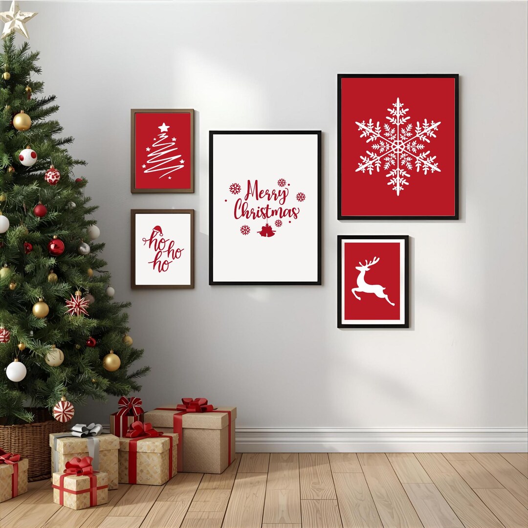 Christmas Gallery Wall Art Set of 5, Holiday Printable Decor, Xmas ...