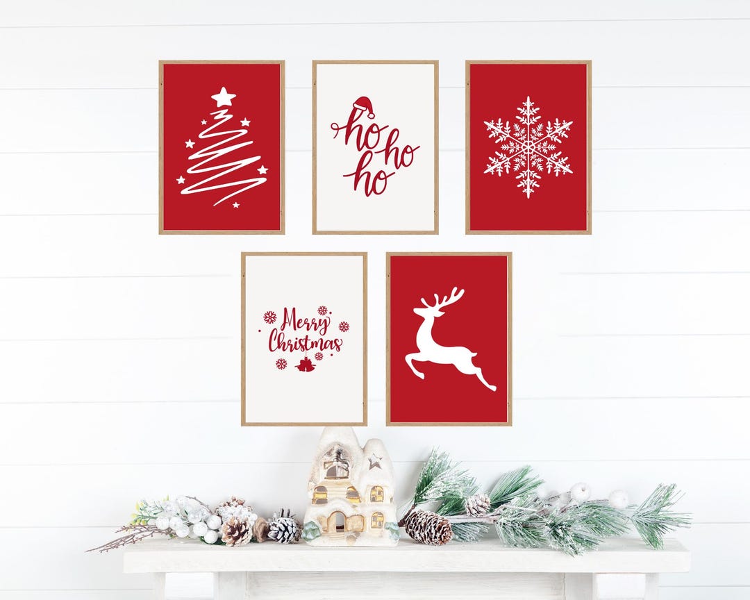 Set of 5 Christmas Gallery Holiday Prints Holiday Decor Wall Art ...