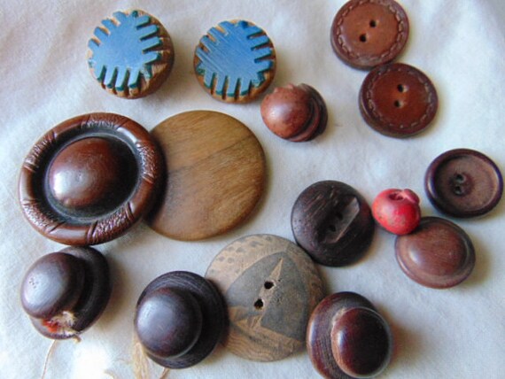 Vintage Wood and Leather Buttons | Etsy