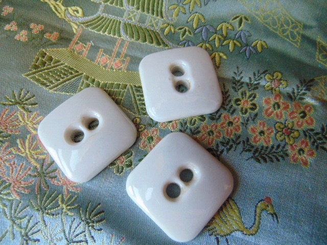 Three Square Antique White China Buttons - Etsy