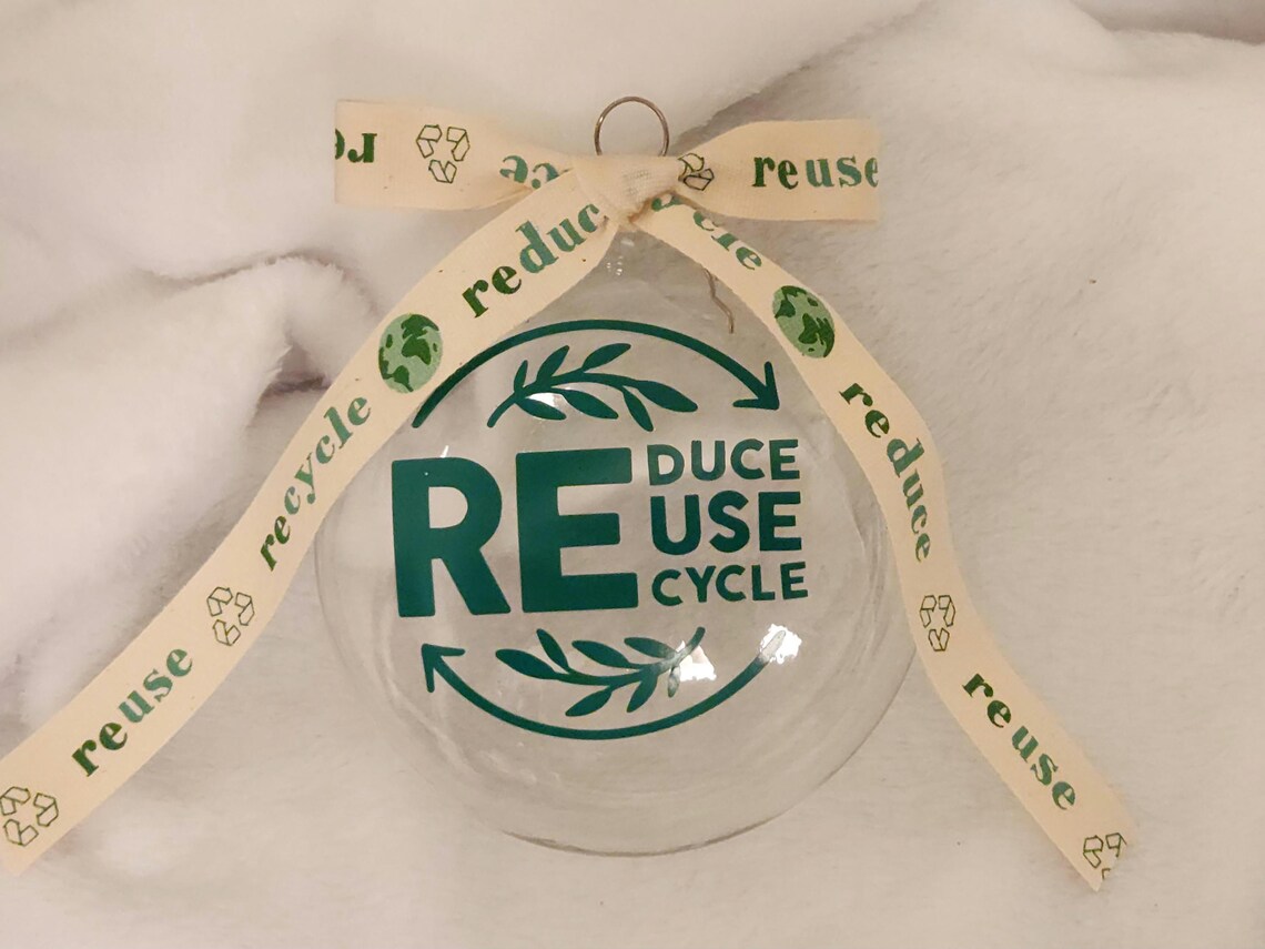 Set of 4- Reduce Reuse Recycle Clear Glass Ornament – Eco Friendly ...