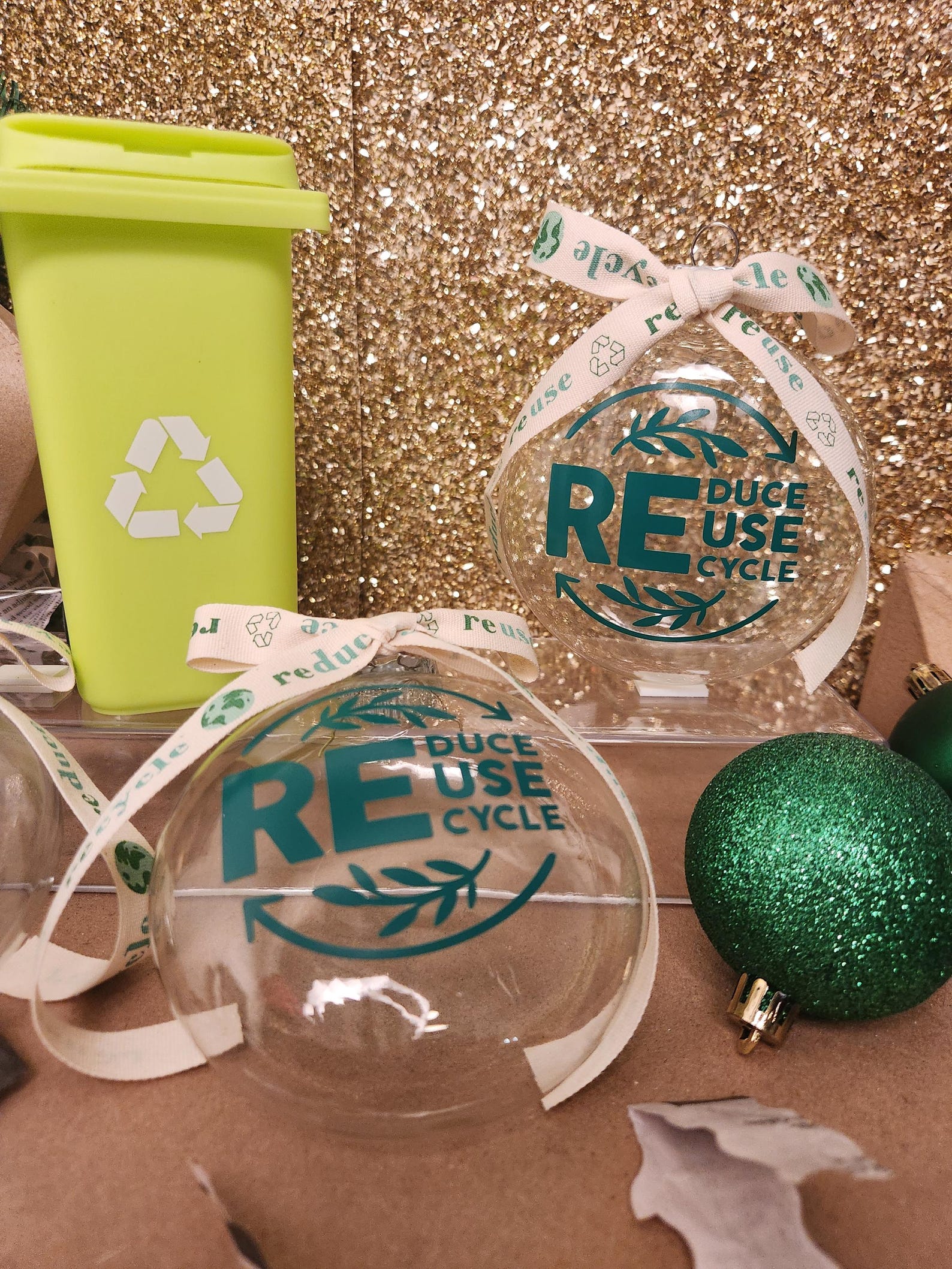 Set of 4- Reduce Reuse Recycle Clear Glass Ornament – Eco Friendly ...