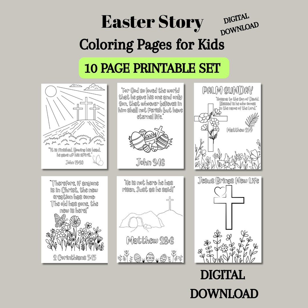 Easter Story Coloring Pages for Kids – 10-page Christian Printable Set ...