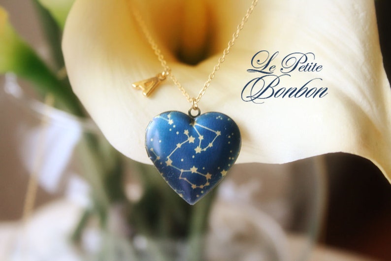 Astrology Zodiac Love Sign With Initial Pictures Locket Necklace - Etsy