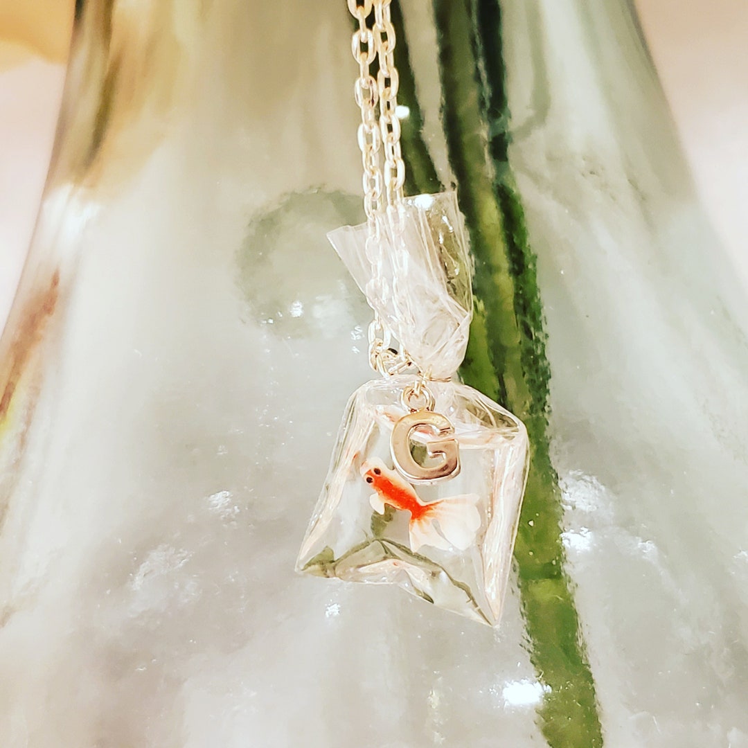 Betta Fish in a Plastic Bag Pet Carnival Necklace Initial, Daughter ...