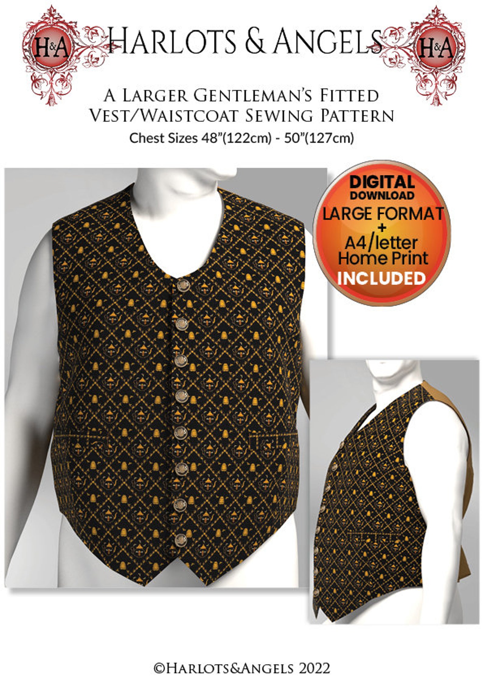 XX Large Gentleman's Fitted Vest Sewing Pattern, PDF Download, Perfect ...