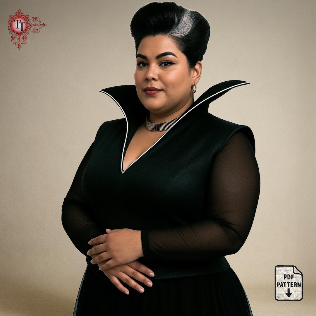 Gothic High-collar Top Pattern – Wednesday Grand Mama Cosplay Costume ...
