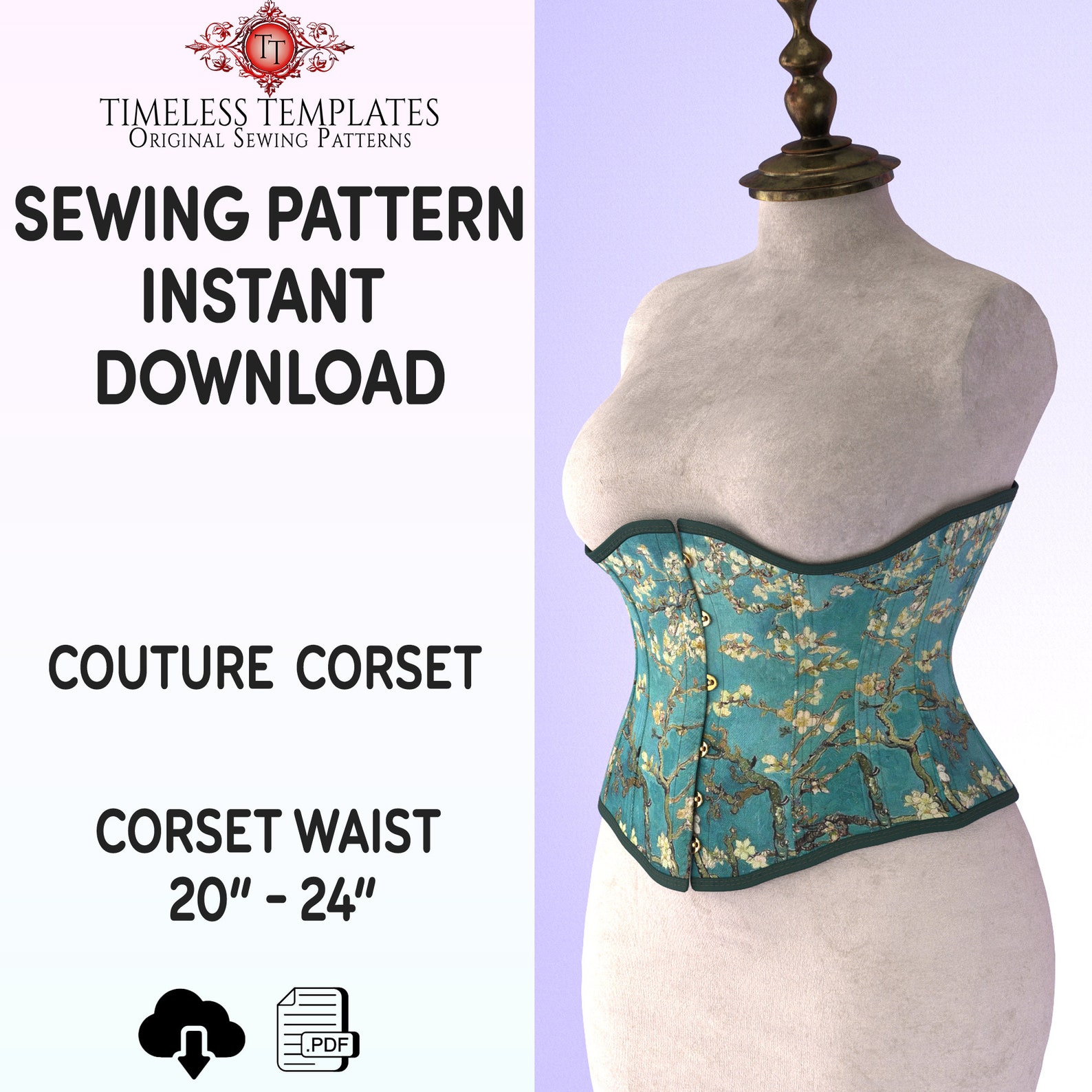 Corset Sewing Pattern, Size Small, Underbust, PDF Digital Download ...