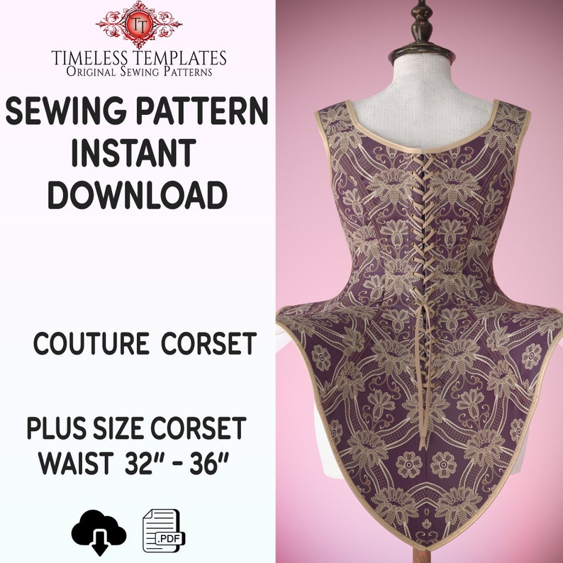 Corset Sewing Pattern, Size LARGE, PDF Download. Gothic, Costume ...