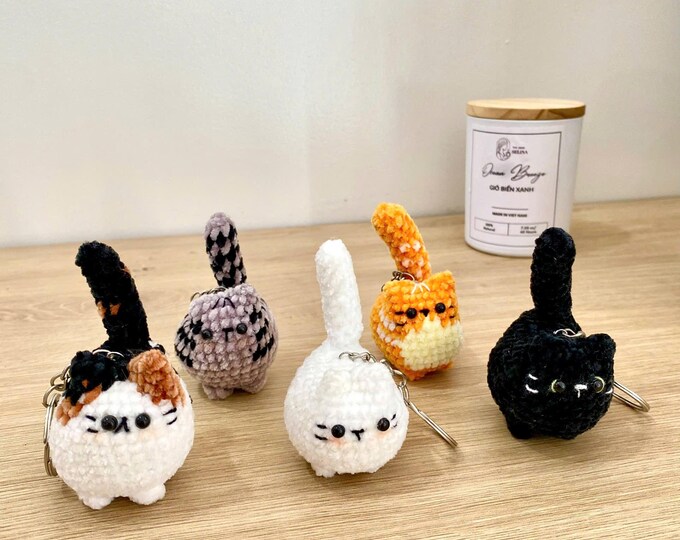 Handmade Plush Crochet Cat Keychain | Amigurumi Animal Bag Charm | Soft ...