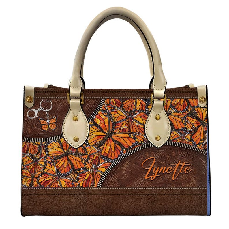 Personalized Monarch Butterflies PU Leather Handbag for Women- Shoulder ...