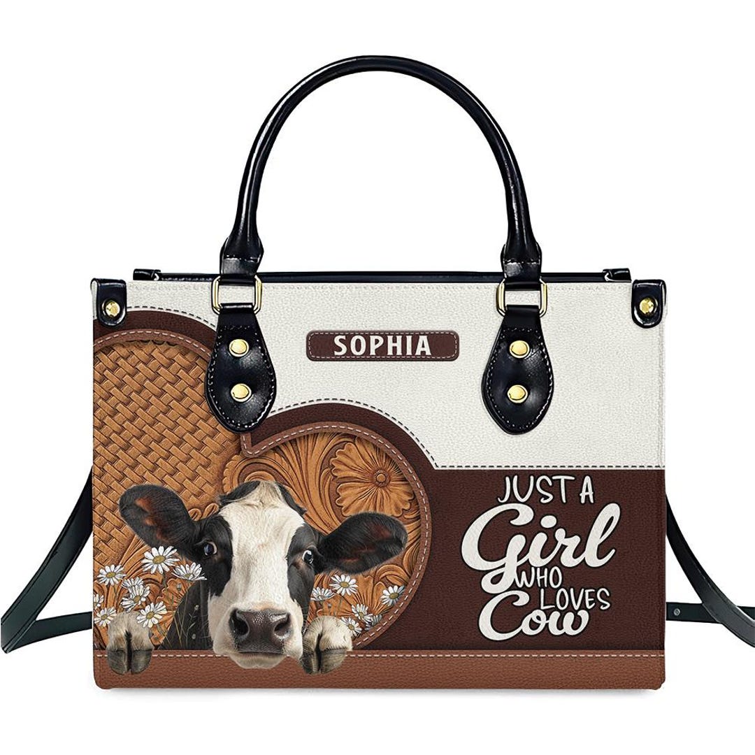 Just A Girl Who Lovers Cows Pu Leather Handbag, Custom Name Cow Lovers ...