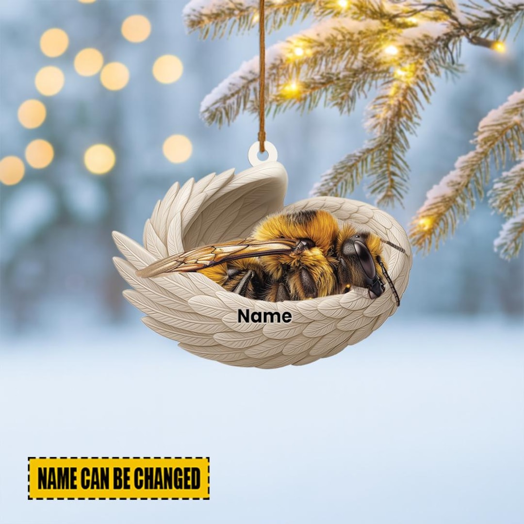 Personalized Bee Sleeping Angel Wings Ornament, Bee Hive Christmas ...