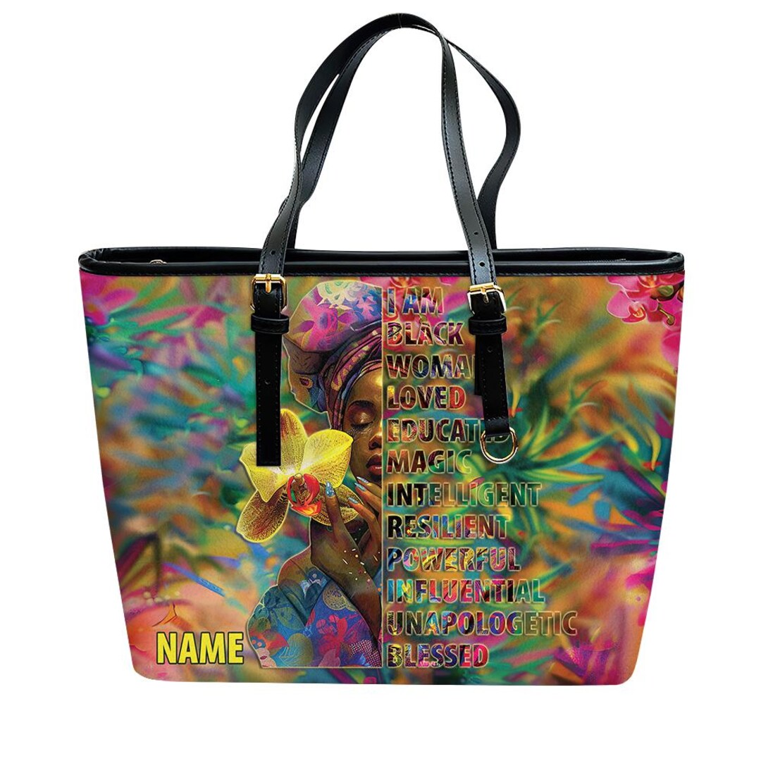 Custom Black Women Leather Totebag, Afro Woman Bag, Mother Day Tote Bag ...