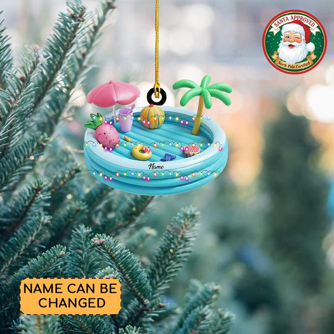 Personalized Swimming Pool Christmas Ornament, Inflatable Pool Ornament ...