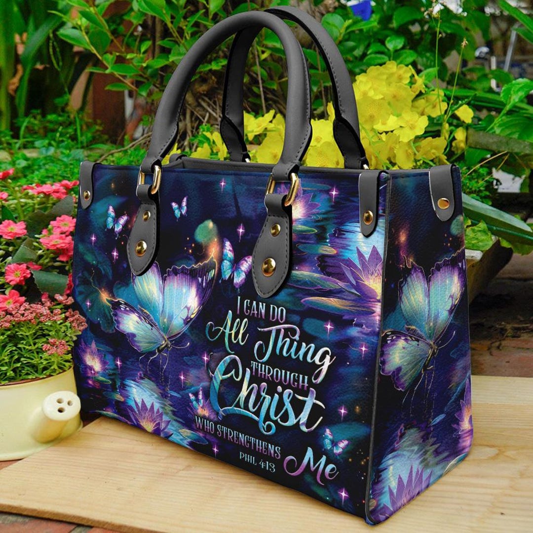 Leather Handbag Angel Butterfly Purple, Spiritual Motivational Bag for ...