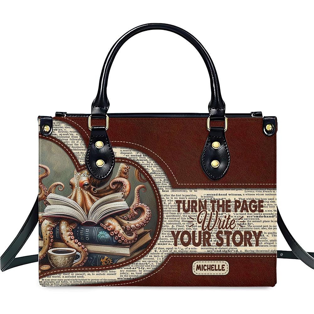Personalized PU Leather Handbag for Book Lovers, Turn the Page Write ...