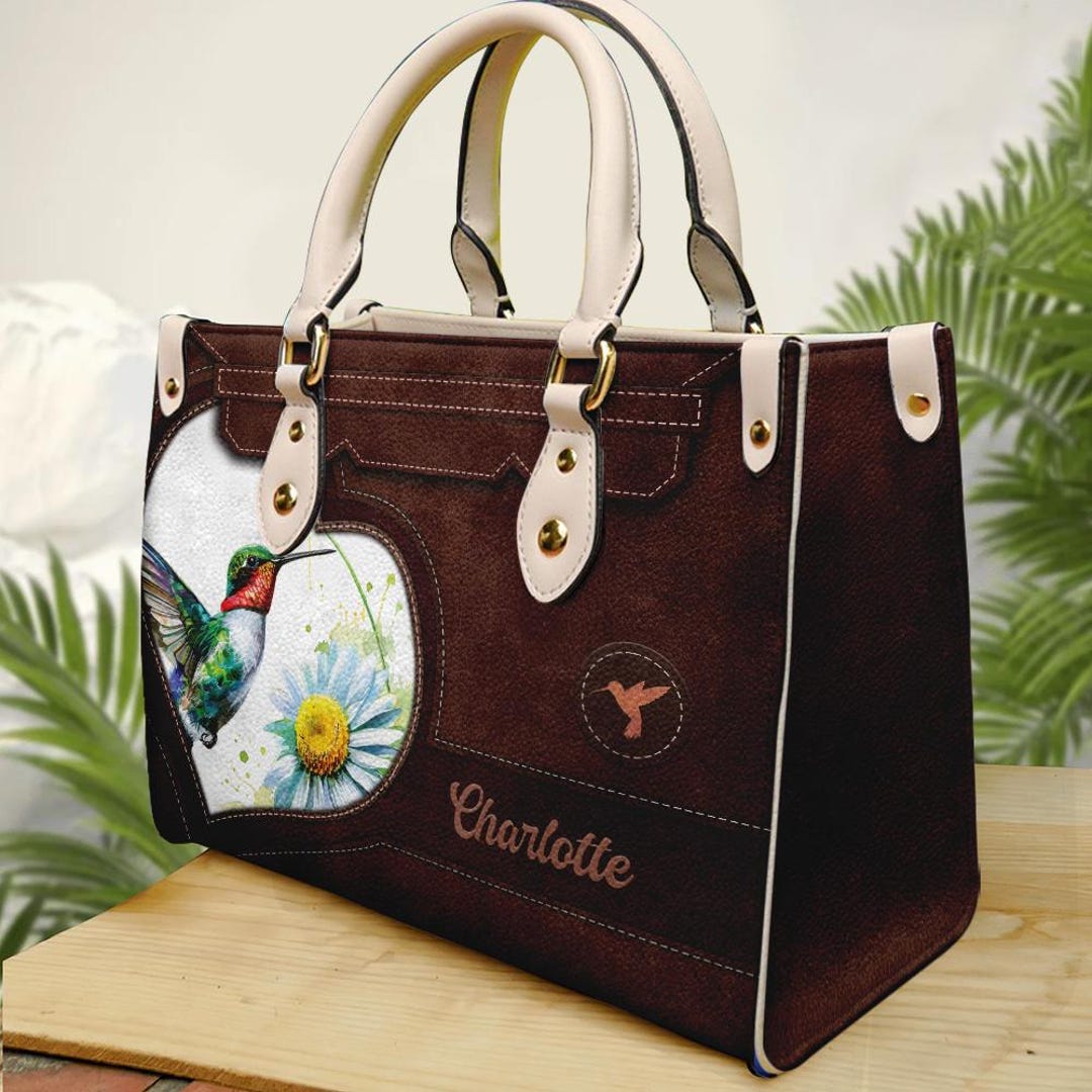 Personalized Hummingbird PU Leather Handbag, Bird and Daisy Flower Bags ...