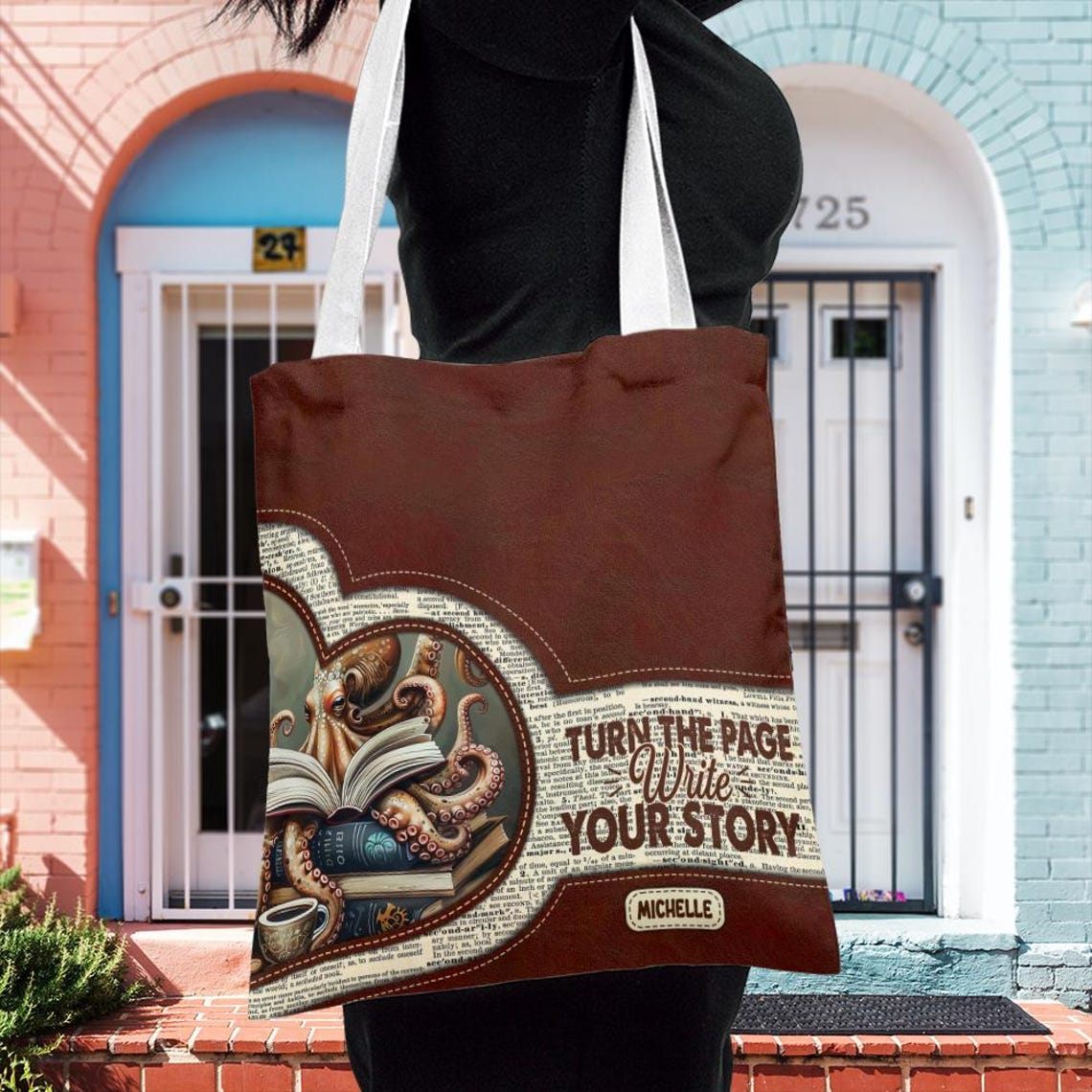 Personalized PU Leather Handbag for Book Lovers, Turn the Page Write ...