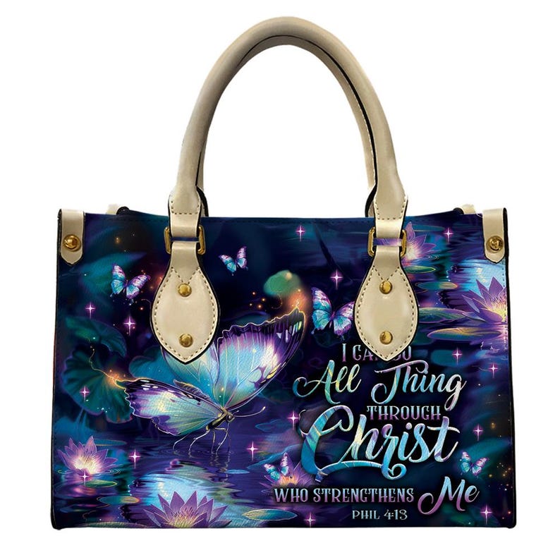 Leather Handbag Angel Butterfly Purple, Spiritual Motivational Bag for ...