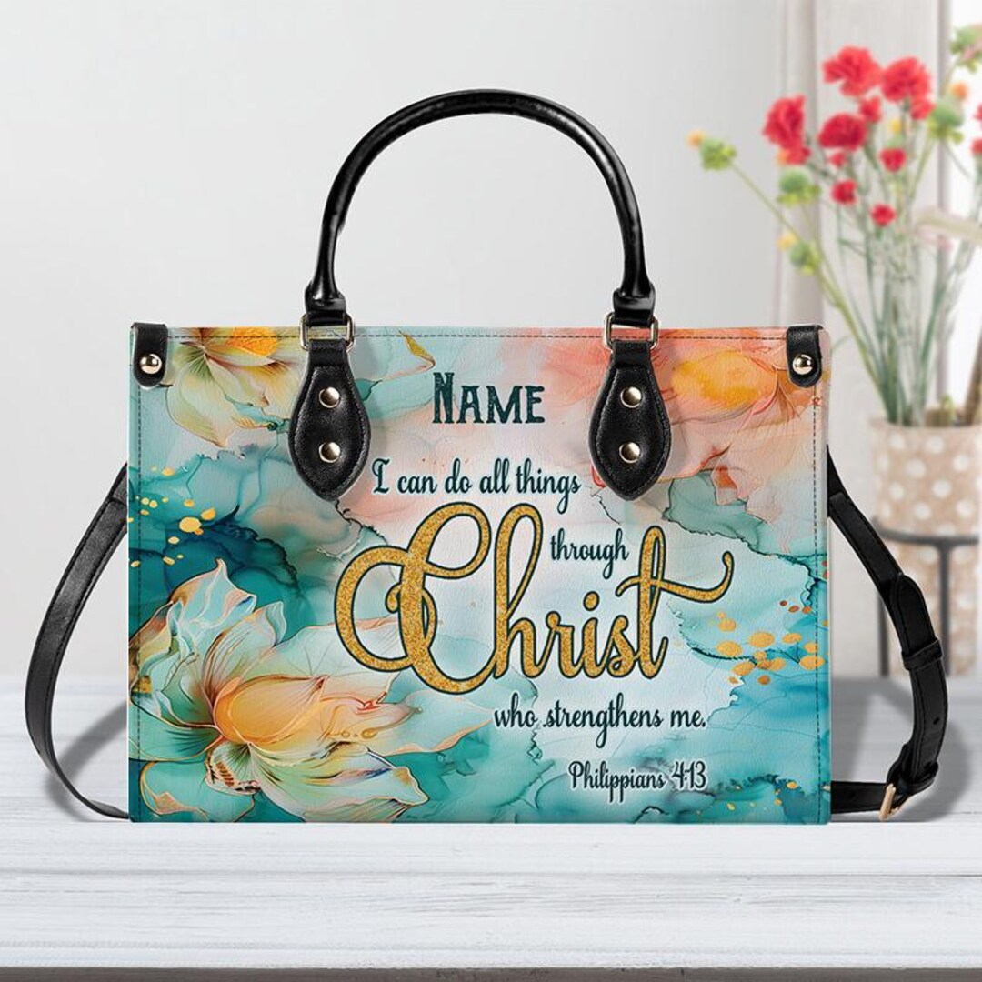 Personalized Leather Handbag With Bible Verse, I Can Do All Things ...