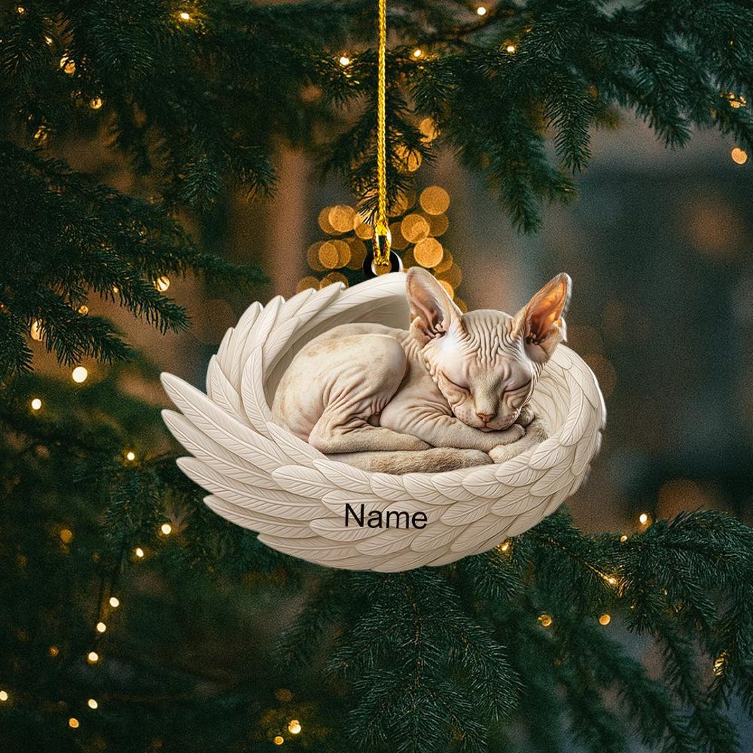 Personalized Sphynx Cat Sleeping Angel Wings Ornament, Sphynx Cat ...