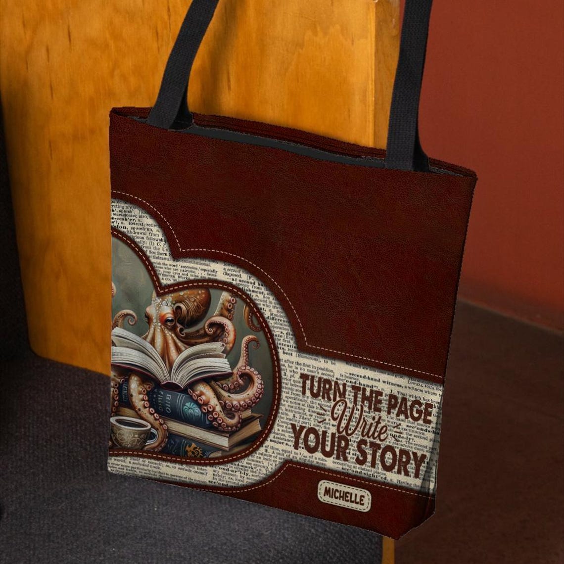 Personalized PU Leather Handbag for Book Lovers, Turn the Page Write ...