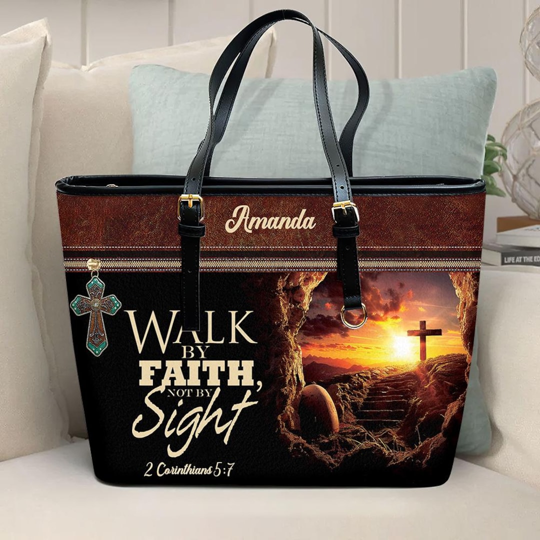 Personalized Pu Leather Tote Bag for Christian, Jesus Motivational ...