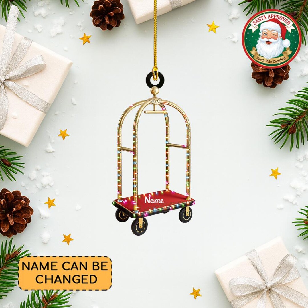 Personalized Hotel Bellhop Trolley Christmas Ornament, Concierge ...