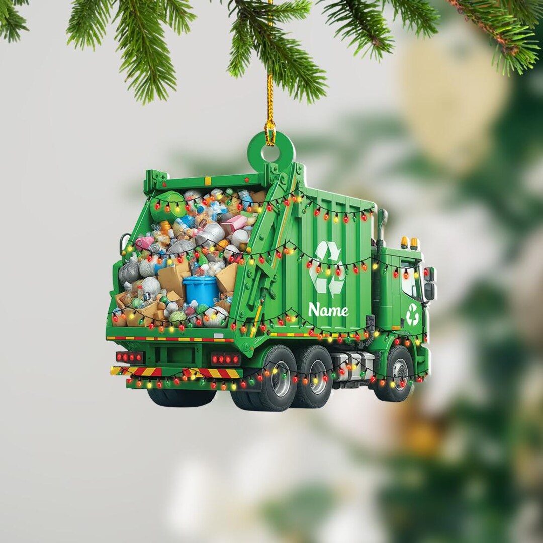 Garbage Truck Christmas Ornament, Trash Truck 2D Flat Christmas Tree ...