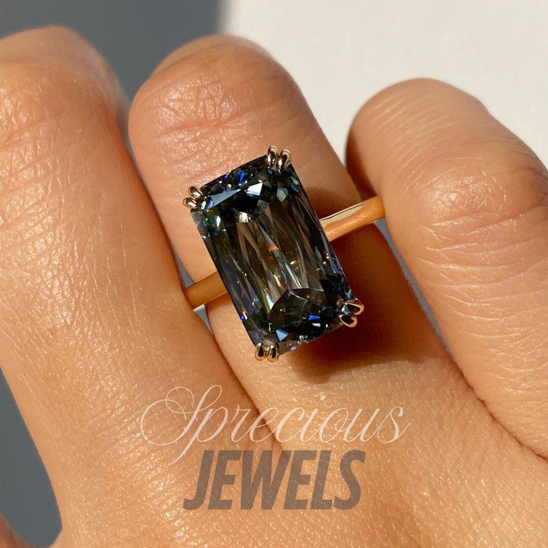 Radiant Cut Grey Moissanite Anniversary Ring 3 Carat Solitaire ...