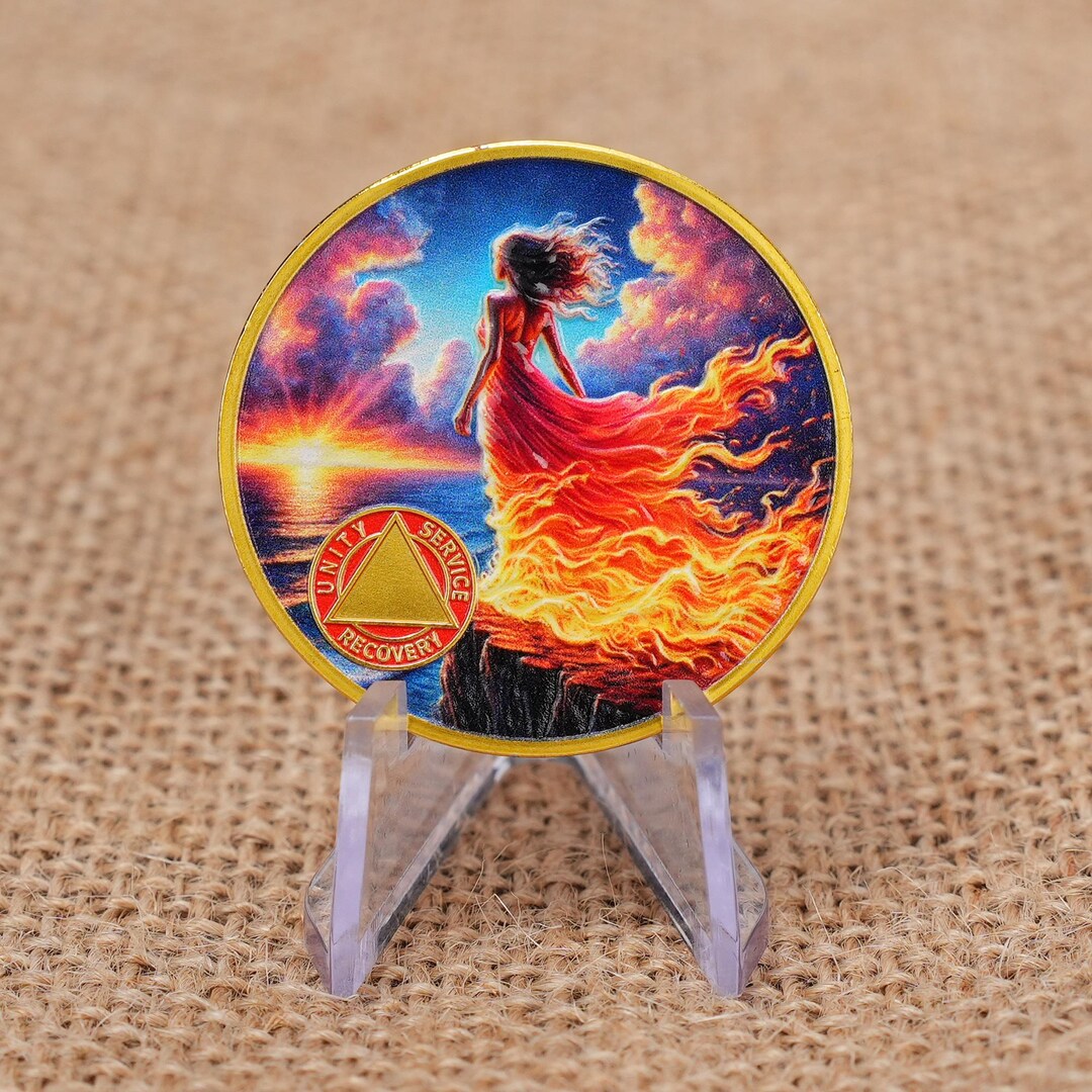 1-65 Years Handmade Sobriety Coin Flame Reborn Girl, Personalized Year ...