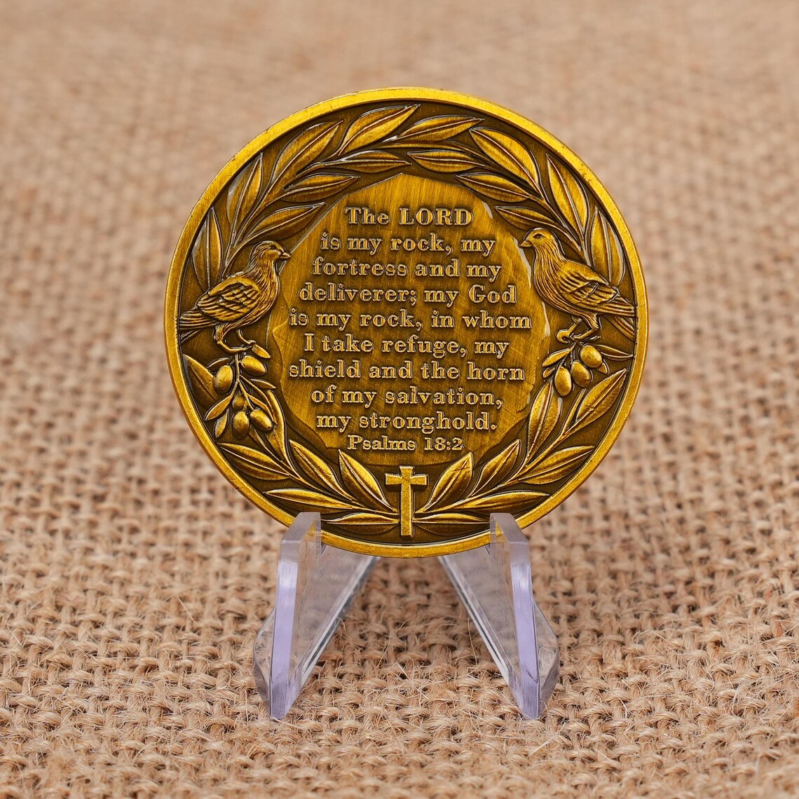 Religious Challenge Coin: Granite Cross, Antique Gold Plated Zinc Alloy ...