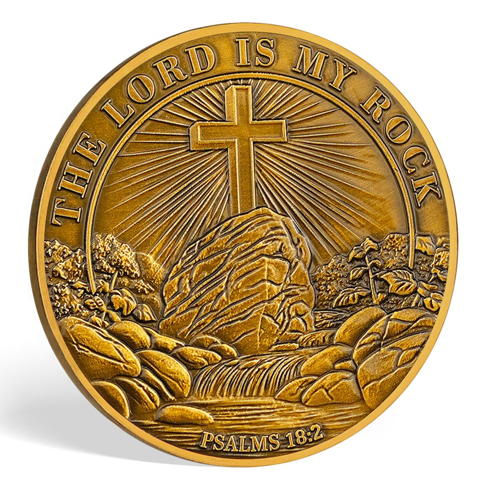 Religious Challenge Coin: Granite Cross, Antique Gold Plated Zinc Alloy ...