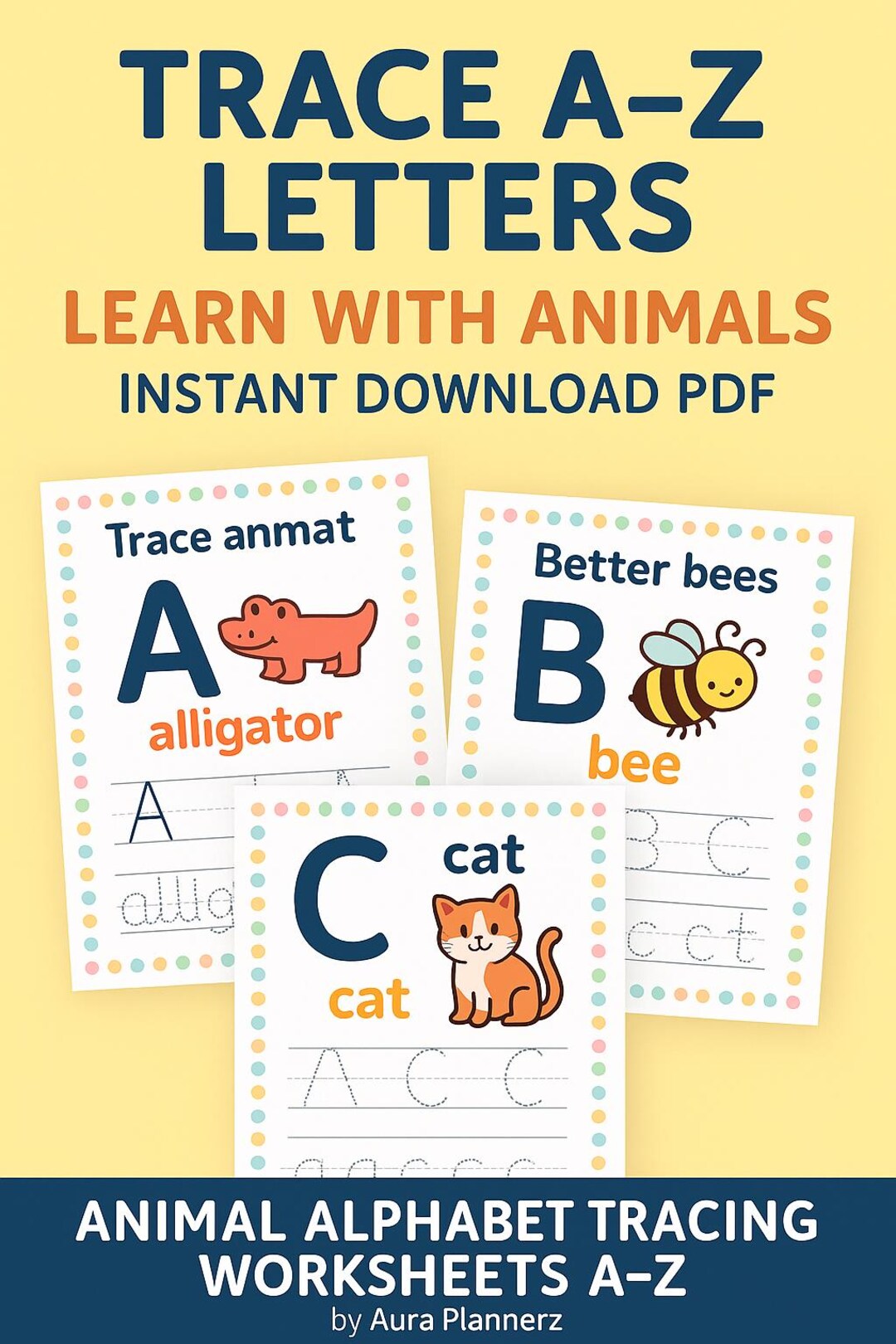 Animal Alphabet Tracing Worksheets A–Z | Preschool Printable ABC Pack ...