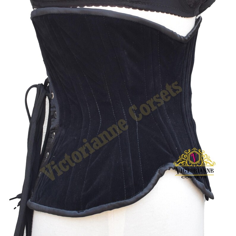 Victorian Black Velvet Corset - Gothic Underbust Waist Trainer - Heavy ...