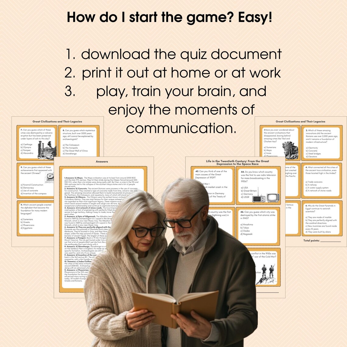 Printable History Trivia Card Game/ 70+ Educational Questions With ...